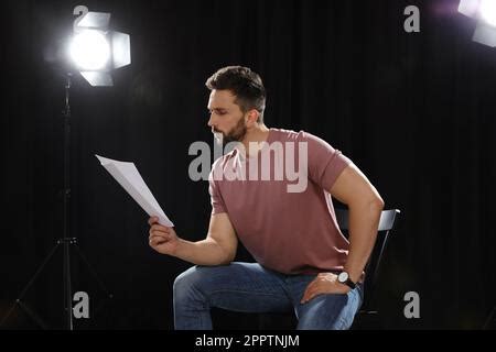 Professional Actor Reading His Script During Rehearsal In Theatre Stock Photo Alamy