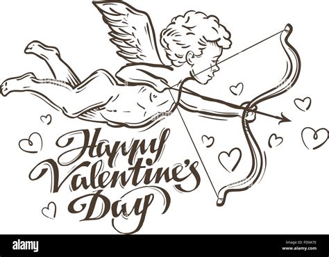 Happy Valentines Day Flying Cupid Vector Illustration Stock Vector