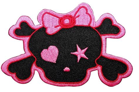 SKULL BONES Embroidered Iron On Patch Biker Punk Pink Girl