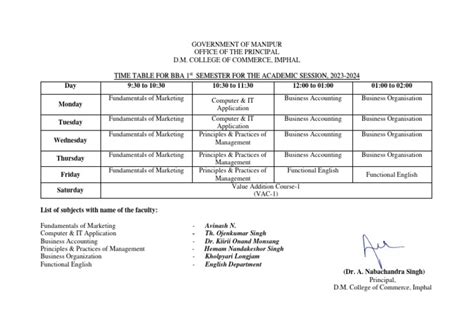 1st sem time table pdf business