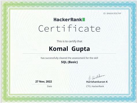Komal Gupta On Linkedin Certification Skillsvalidation Sql Hackerrank