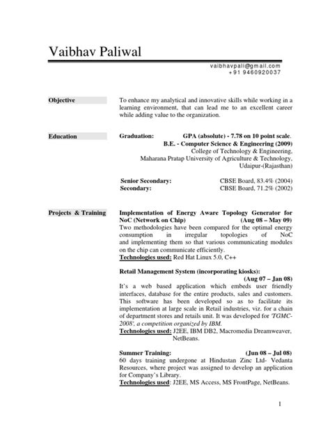 Vaibhav Resume Pdf Net Beans Applications And Software