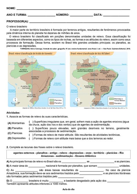 Exercicios Sobre Relevo Brasileiro 6 Ano Com Gabarito Fdplearn