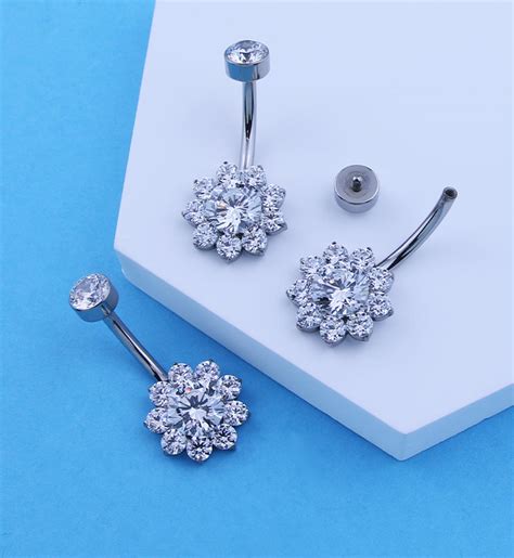 Flora Clear Cz Internally Threaded Titanium Belly Button Ring
