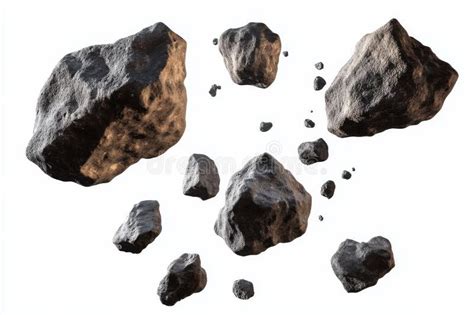 Asteroid Field 3d Render Multiple Rocks Falling Isolated On White Background Space Rocks