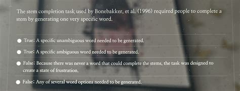 Solved Wthe Stem Completion Task Used By Bonebakker Et