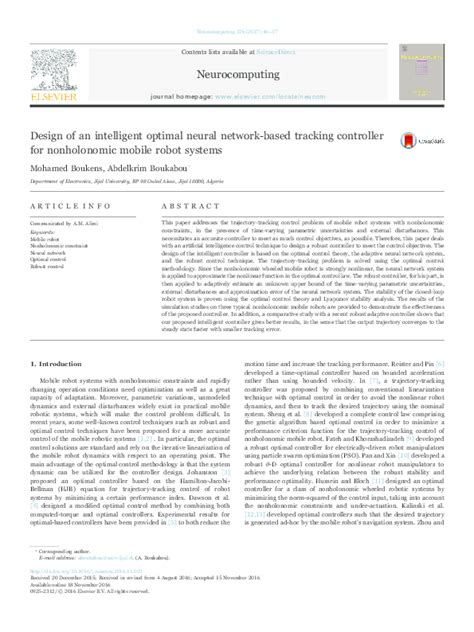 Pdf Design Of An Intelligent Optimal Neural Network Based Tracking Controller For Nonholonomic