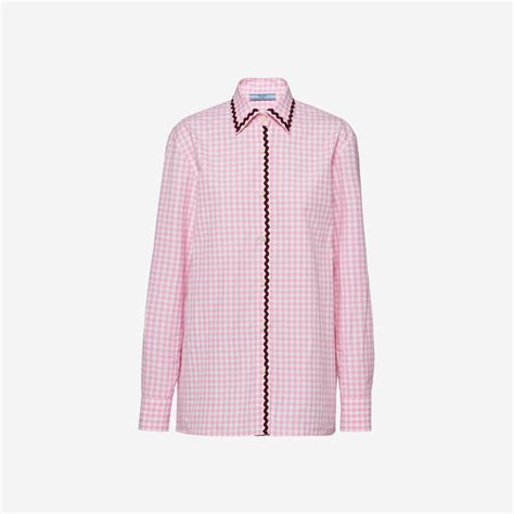 W 프라다 깅엄 체크 셔츠 핑크 버건디 Prada Kream