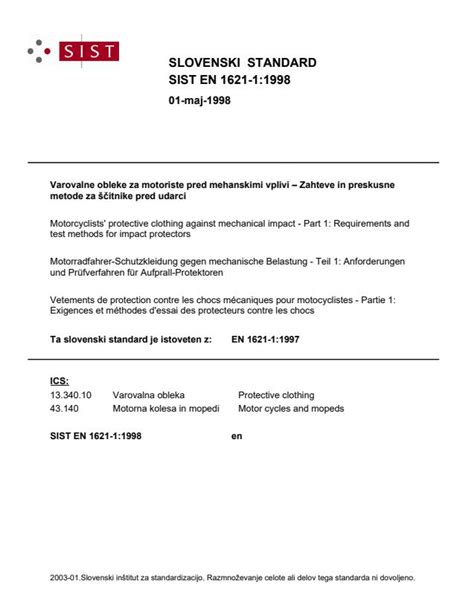 EN 1621-1:1997 - Motorcyclists' protective clothing against mechanical ...