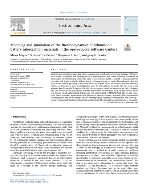 Pdf Modeling And Simulation Of The Thermodynamics Of Lithium Ion