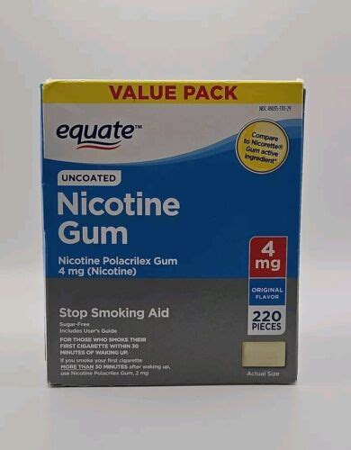 Equate Nicotine Uncoated Gum 4 Mg Original Flavor 220 Count Exp 1025