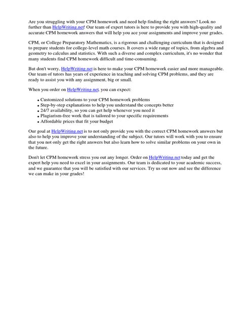 Cpm Homework Answers Get Expert Help For Your Assignments Pdf Mathematics Homework