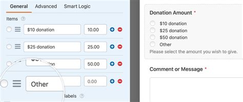 how to create a donation form with multiple amounts