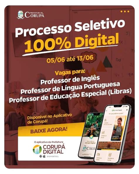 PREFEITURA DE CORUPÁ LANÇA MAIS UM PROCESSO SELETIVO Portal São Bento