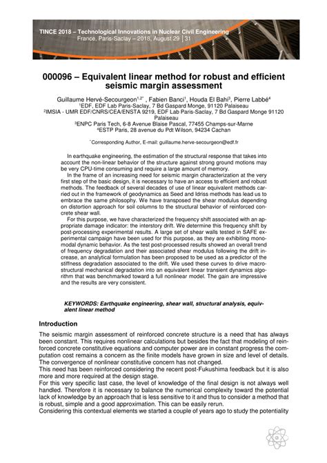 Pdf Equivalent Linear Method For Robust And Efficient Seismic Margin Assessment