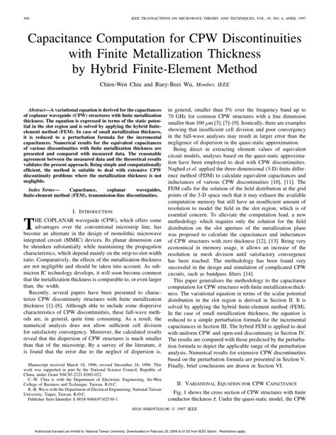pdf capacitance computation for cpw discontinuities with finite