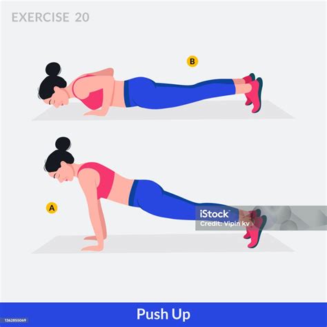Vetores De Exercícios Push Up Treino Feminino Fitness Aeróbica E