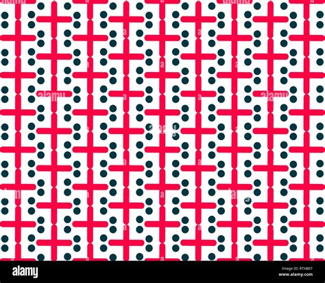 Symmetrical Repeating Pattern Red Crosses Dark Circles On White