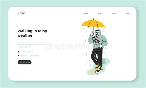 Male Character Under The Rain Rainy And Cloudy Weather In Summer Stock