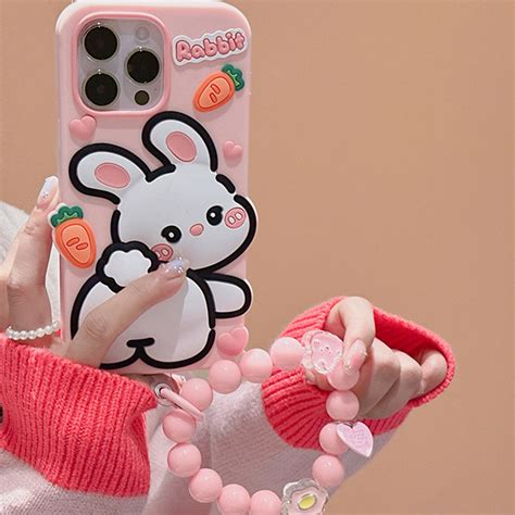 2개구매시 할인 아이폰 당근 토끼 케이스 핑크 구슬스트랩 14 플러스 13 12 프로 맥스