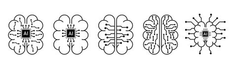 마이크로칩과 회로 기판이 있는 인공 지능 아이콘 로고 뇌 프리미엄 벡터