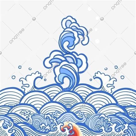 藍色海浪波浪 中國風青山綠水 祥雲 藍色素材圖案，psd和png圖片免費下載 น้ำตก ชายหาด การศึกษา