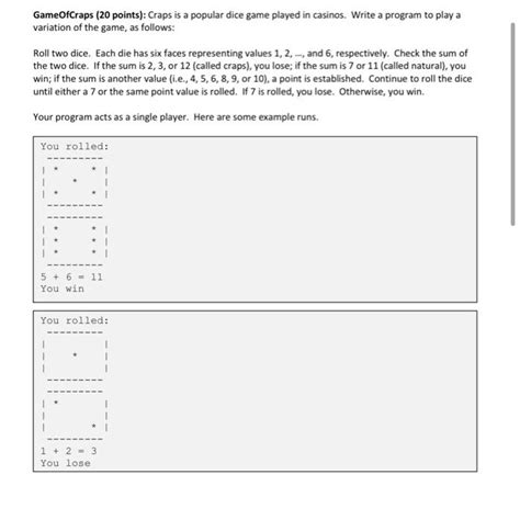 Solved GameOfCraps 20 Points Craps Is A Popular Dice Game Chegg