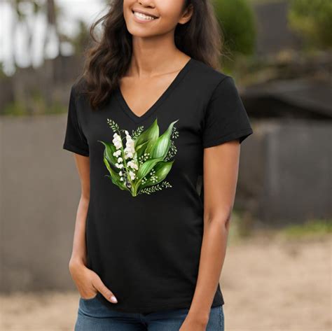 Lily Of The Valley Shirt Womens Botanical Tshirt Gift May Birth Flower V Neck Lily Shirt Lily
