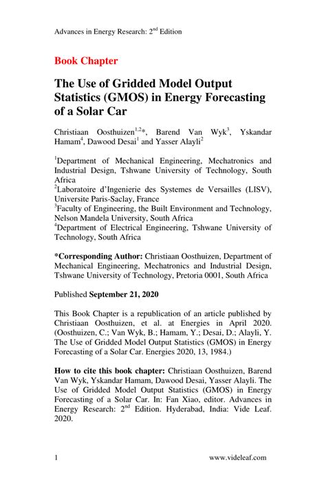 pdf the use of gridded model output statistics gmos in energy