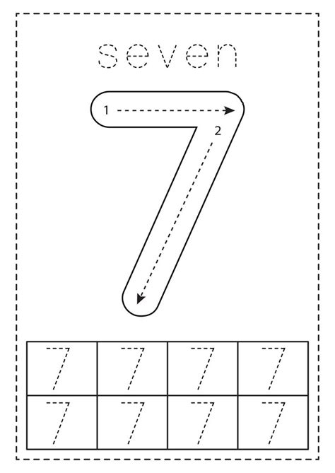 Tracing Number Seven Preschool Worksheet Black And White Preschool