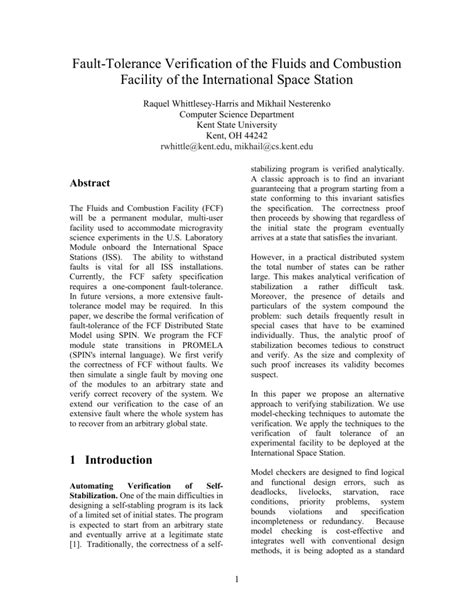 Fault Tolerance Verification Of The Fluids And Combustion