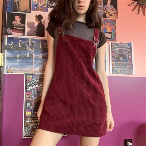 Red Burgundy Corduroy Overall Mini Dressskirt With Depop