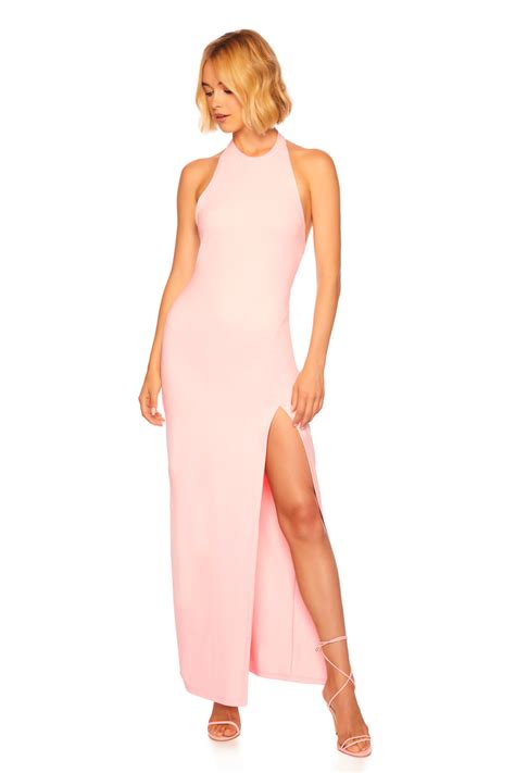 Halter Low Back Slit Dress With Attached Bodysuit Lining Susana Monaco‎