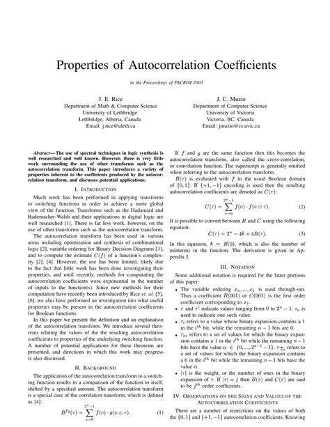 pdf properties of autocorrelation coefficients