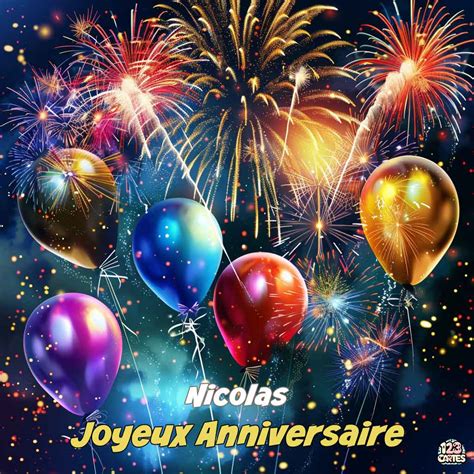 Fleurs gâteau avec le texte Joyeux anniversaire Nicolas 123cartes