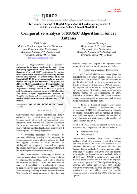 Pdf Comparative Analysis Of Music Algorithm In Smart Antenna