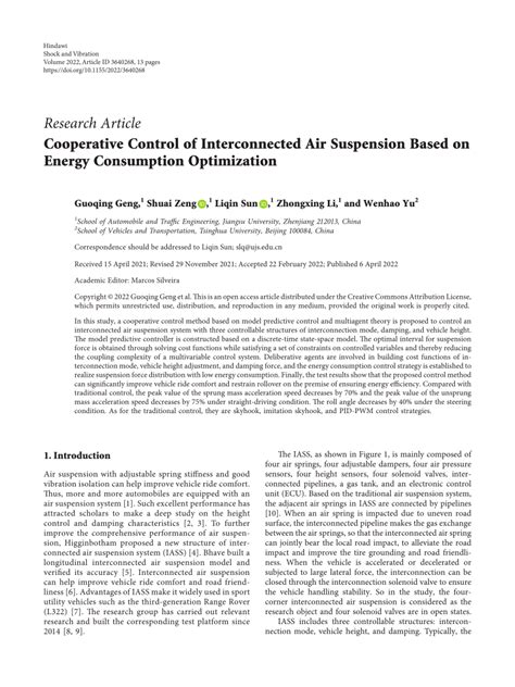 Pdf Cooperative Control Of Interconnected Air Suspension Based On