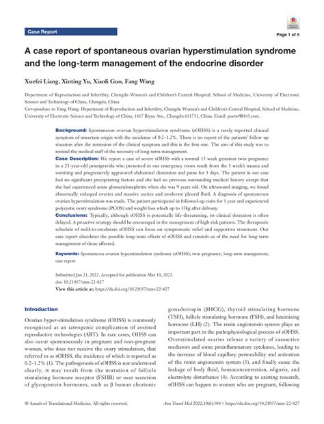 Pdf A Case Report Of Spontaneous Ovarian Hyperstimulation Syndrome