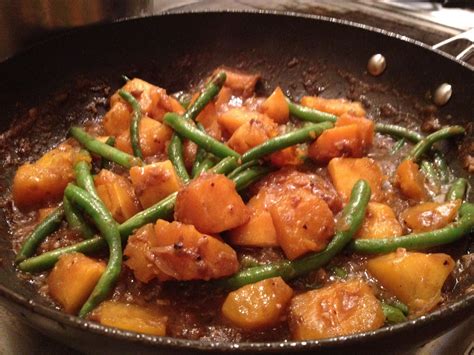 Filipino At Home Chicken Adobo And Squash And String Beans In Coconut