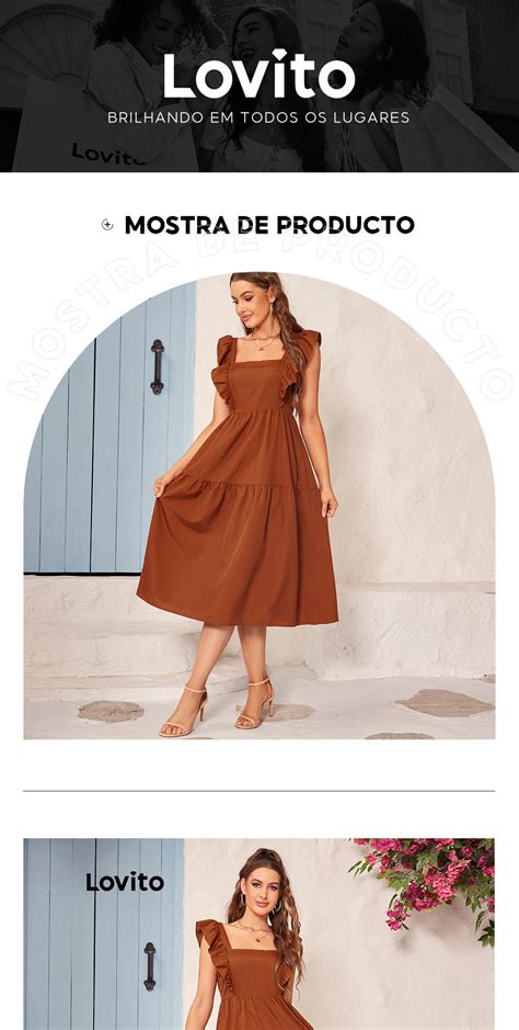 Lovito Vestido Feminino Boho Liso Decote Quadrado Babado L37LD099