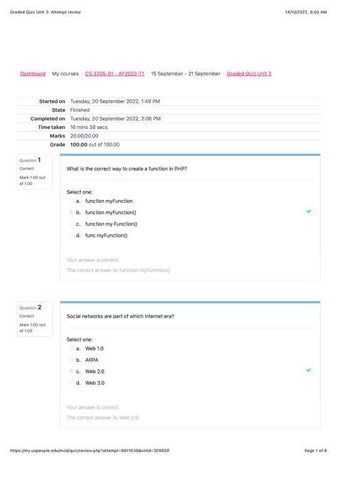 Graded Quiz Unit 3 Attempt Review Question 1 Correct Mark 1 Out Of 1 Question 2 Correct Mark