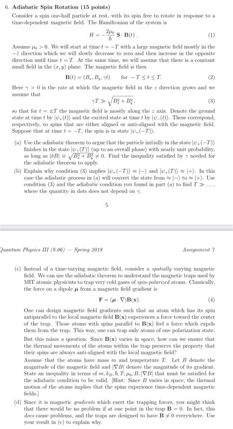 Solved 6 Adiabatic Spin Rotation 15 Points Consider A Chegg