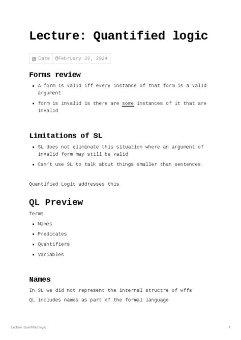 lecture quantified logic lecture quantified logic date forms review