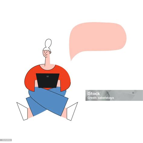 Vector Stylized Woman Sitting Legs Crossed Laptop Stock Illustration