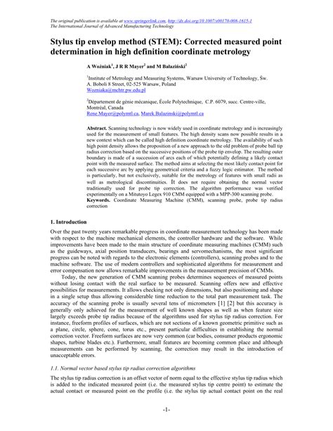 Pdf Stylus Tip Envelop Method Corrected Measured Point Determination In High Definition