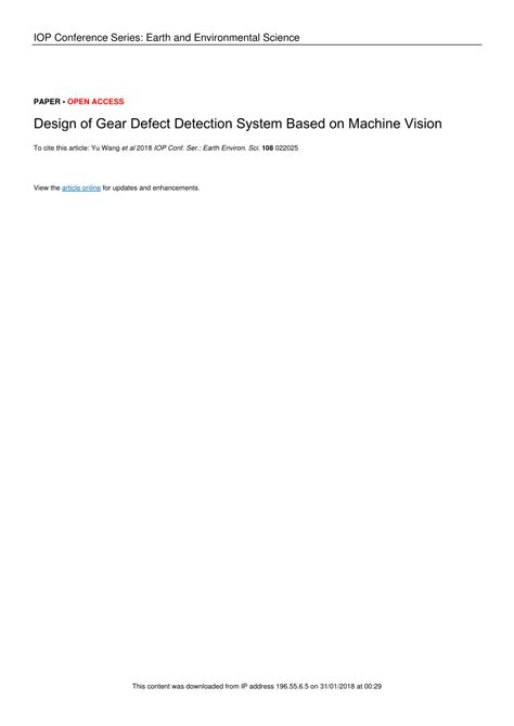 PDF Design Of Gear Defect Detection System Based On Machine Vision
