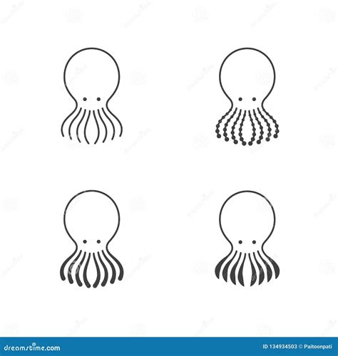 Octopus Icon Outline Stroke Set Design Illustration Black And White