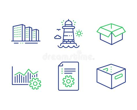 Buildings Technical Documentation And Lighthouse Icons Set Vector Stock Vector Illustration
