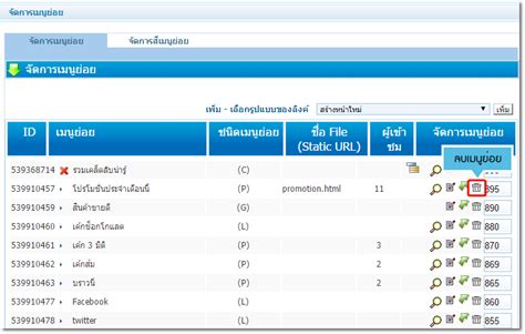 วิธีลบเมนูย่อย