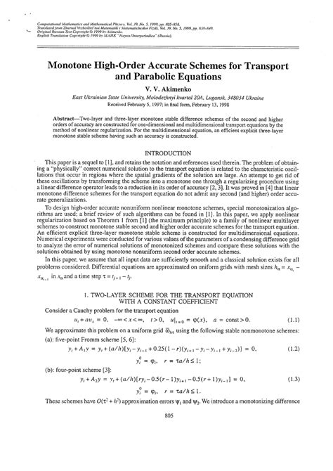Pdf Monotone High Order Accurate Schemes For Transport And Parabolic